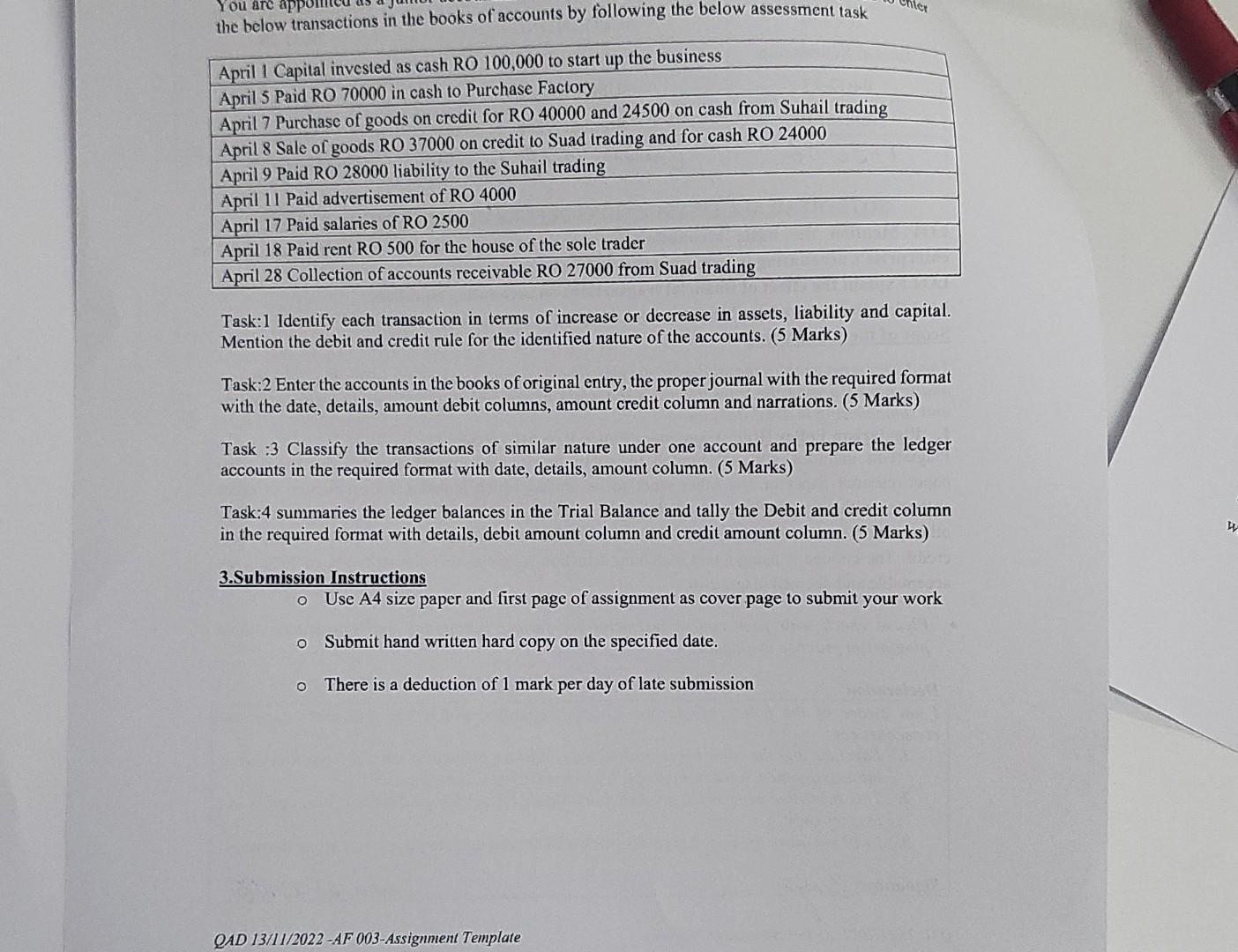 Solved Task:1 Identify each transaction in terms of increase | Chegg.com