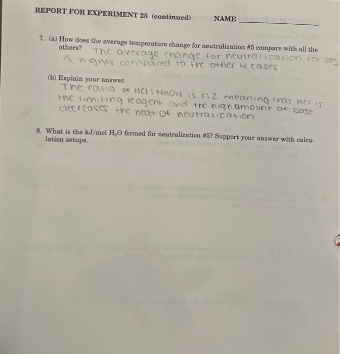 Solved REPORT FOR EXPERIMENT 25 (continued) NAME (Part C | Chegg.com