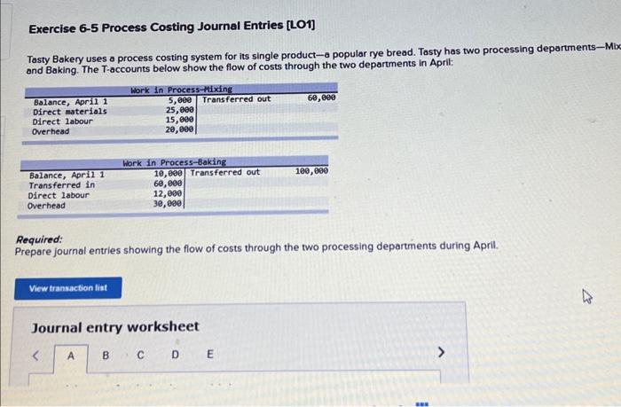 Solved Exercise 6-1 Process Costing Journal Entries [LO1] | Chegg.com