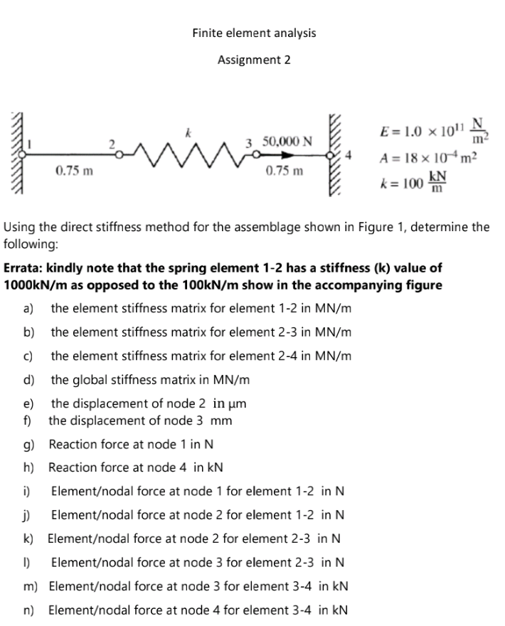 Solved Finite element analysis Assignment 2 3 50,000 N E = | Chegg.com