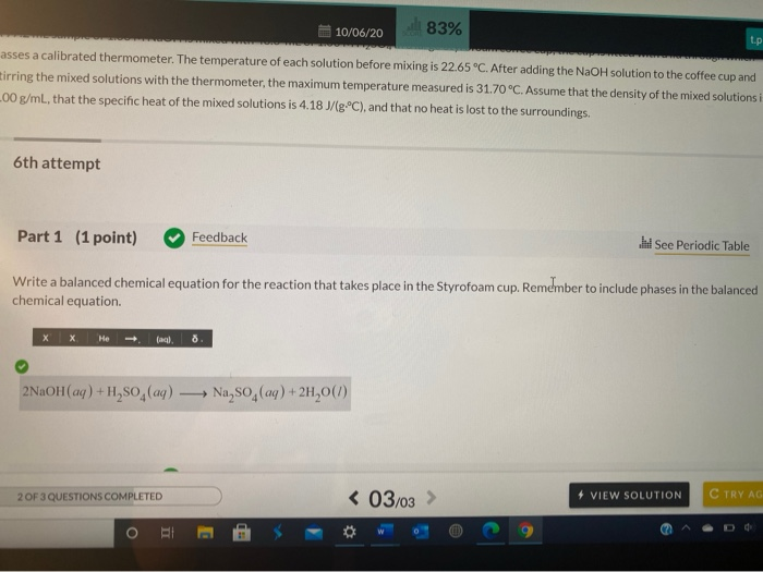 Solved Calculate the enthalpy change per mole of H2SO4 in | Chegg.com