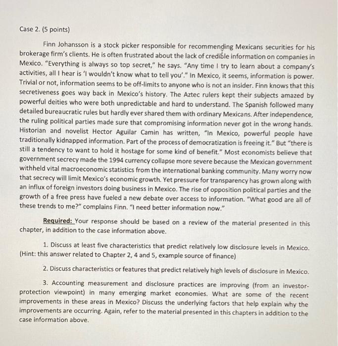 Solved Case 2. (5 points) Finn Johansson is a stock picker | Chegg.com