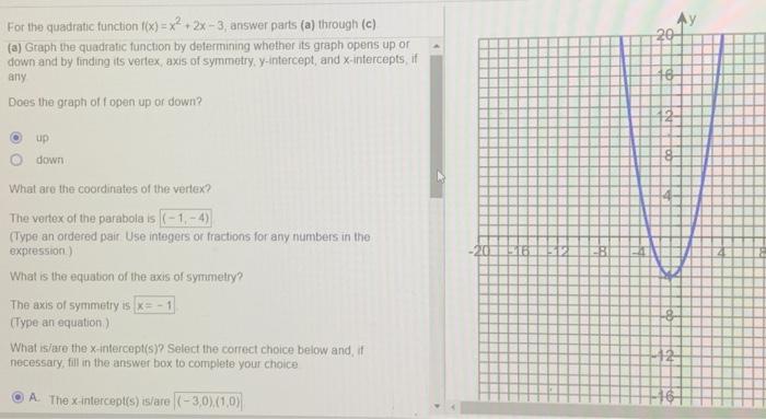 Solved 20 For the quadratic function f(x)= x2 + 2x - 3, | Chegg.com