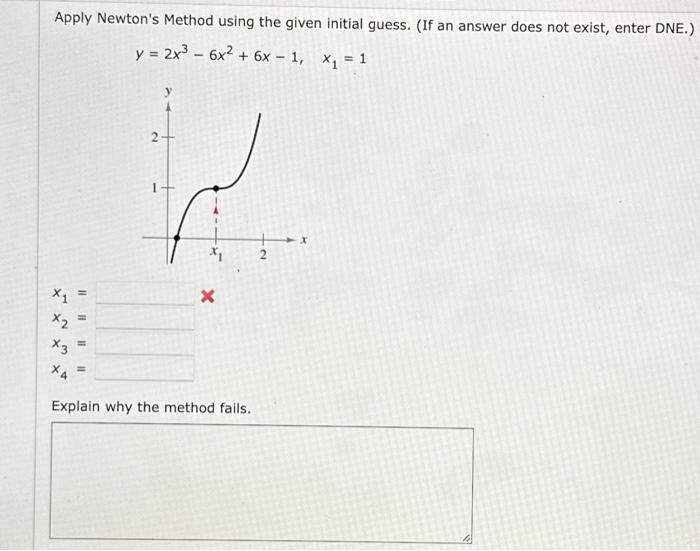 Solved Apply Newton's Method using the given initial guess. | Chegg.com