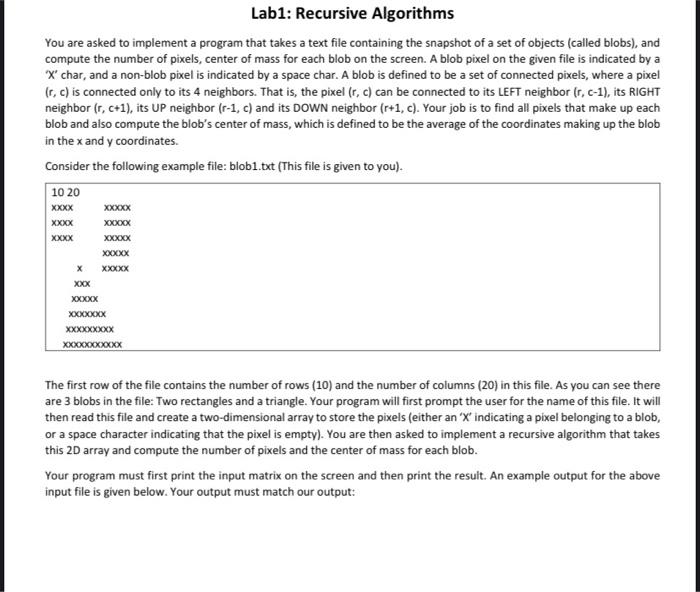 Lab1: Recursive Algorithms You are asked to implement | Chegg.com