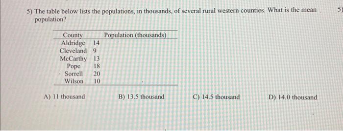 Solved 5) The table below lists the populations, in | Chegg.com
