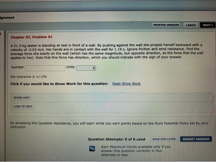 Solved gnment PRINTER VERSION BACK NEXT Chapter 07, Problem | Chegg.com