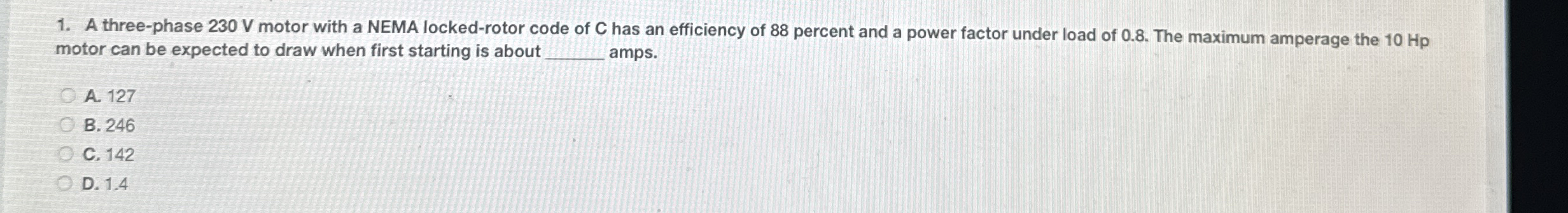 Solved A three-phase 230 ﻿V motor with a NEMA locked-rotor | Chegg.com