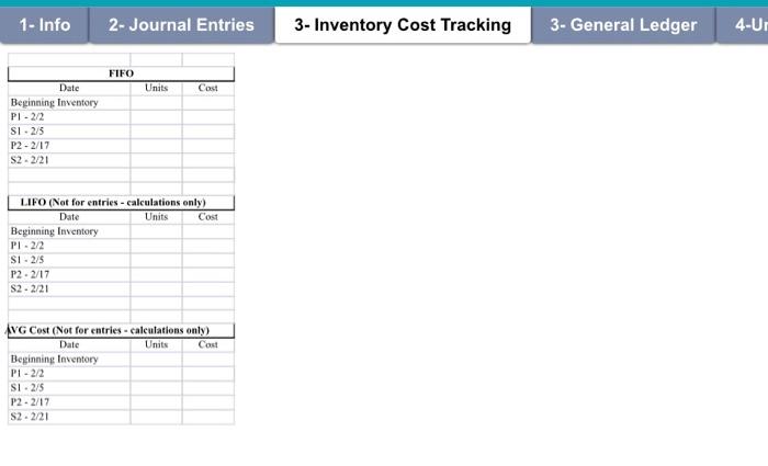 1- Info 2- Journal Entries 3- Inventory Cost Tracking | Chegg.com