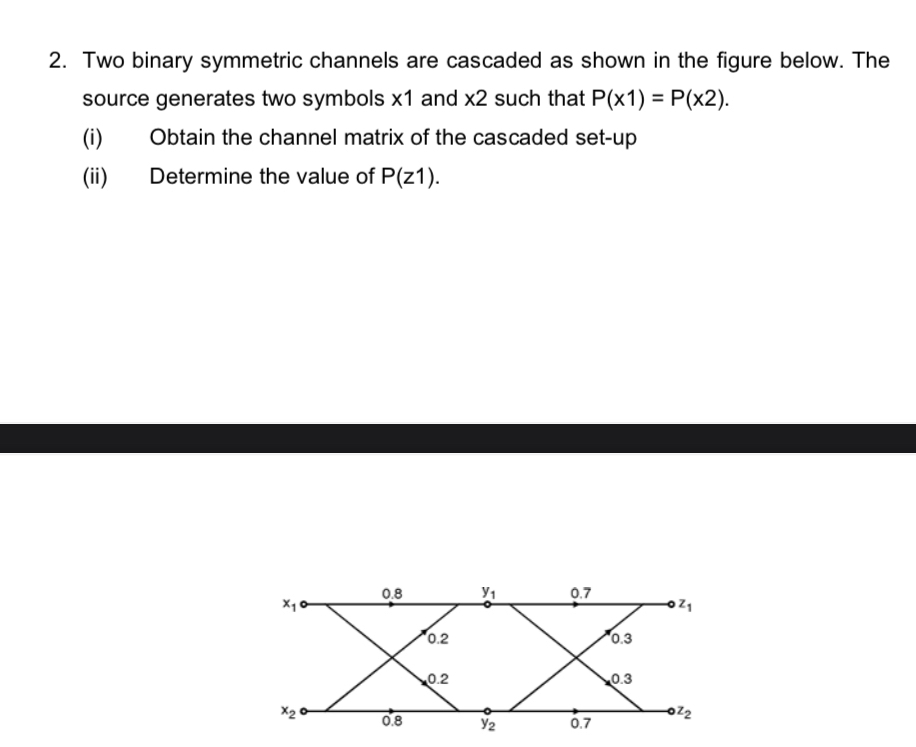 Solved 2. ﻿Two binary symmetric channels are cascaded as | Chegg.com