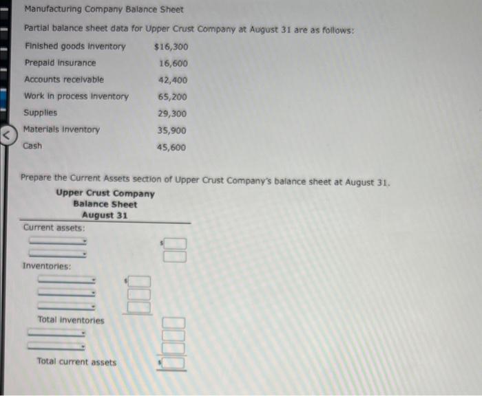 Solved Manufacturing Company Balance Sheet Partial balance | Chegg.com