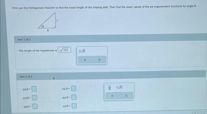 Solved First use the Pythagorean theorem to find the exact | Chegg.com