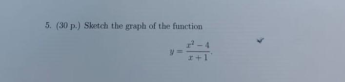 Solved 5. (30 p.) Sketch the graph of the function y=x+1x2−4 | Chegg.com