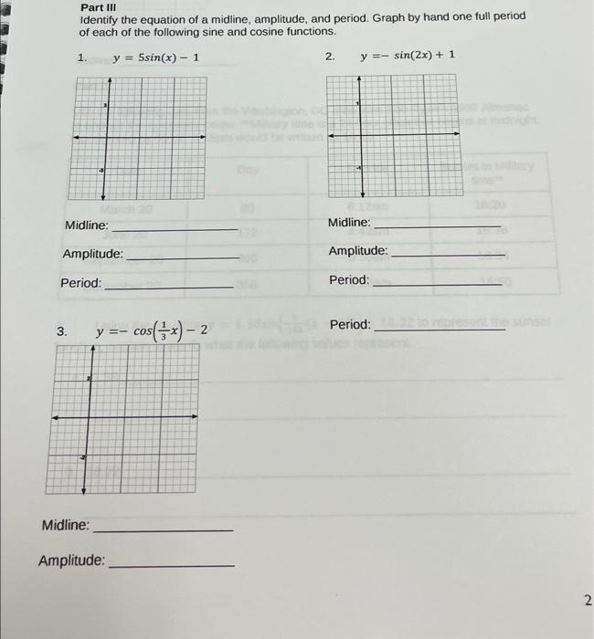 Solved Part III Identify the equation of a midline, | Chegg.com