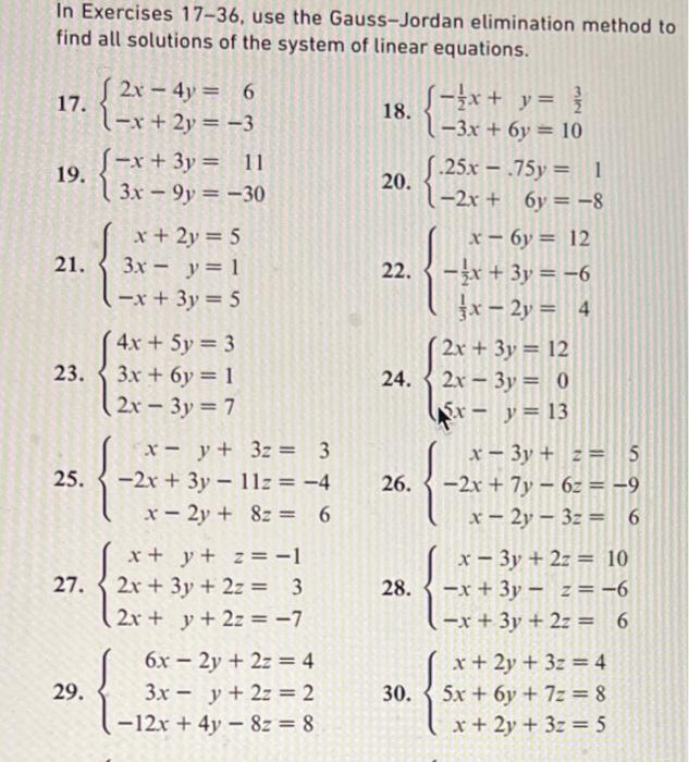 Solved In Exercises 17-36, use the Gauss-Jordan elimination | Chegg.com