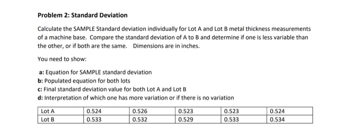 Solved Problem 2: Standard Deviation Calculate the SAMPLE | Chegg.com