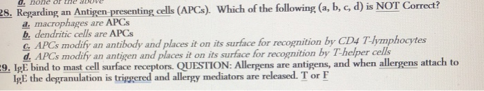 Solved 28. Regarding an Antigen presenting cells (APCs). | Chegg.com