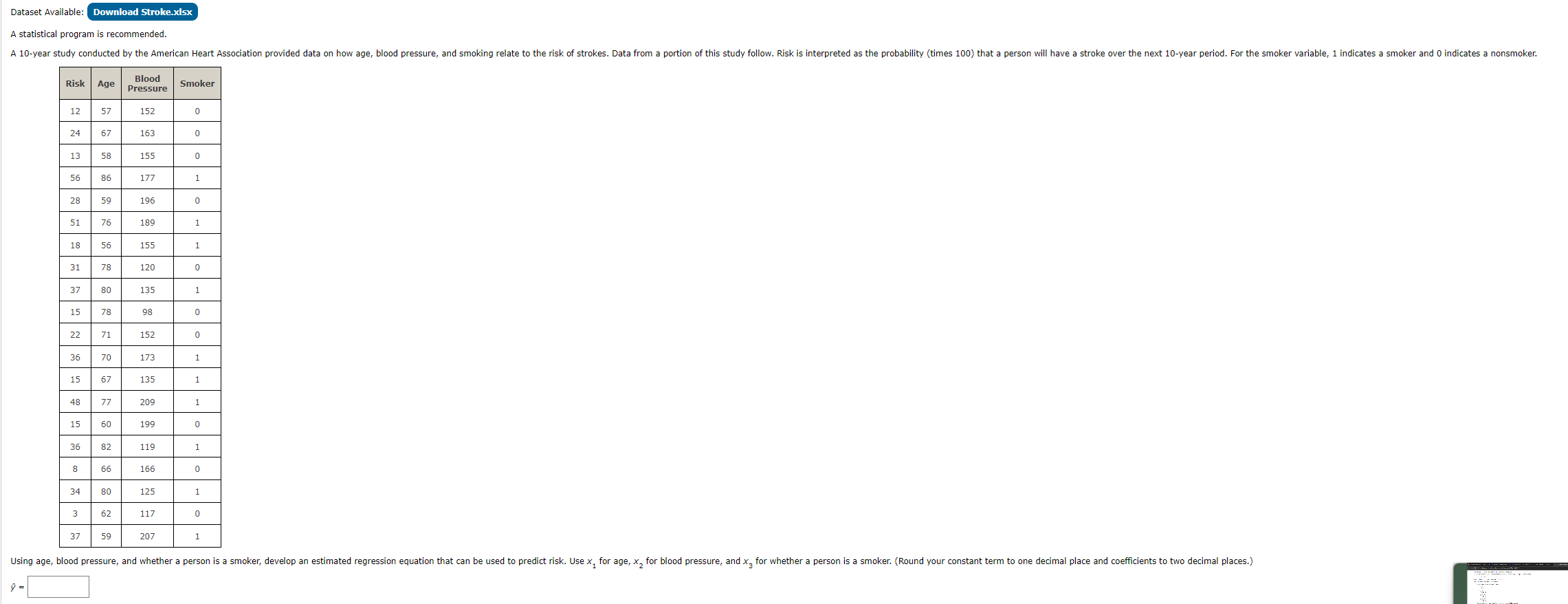 Solved Dataset Available: Download Stroke.xlsxA statistical | Chegg.com