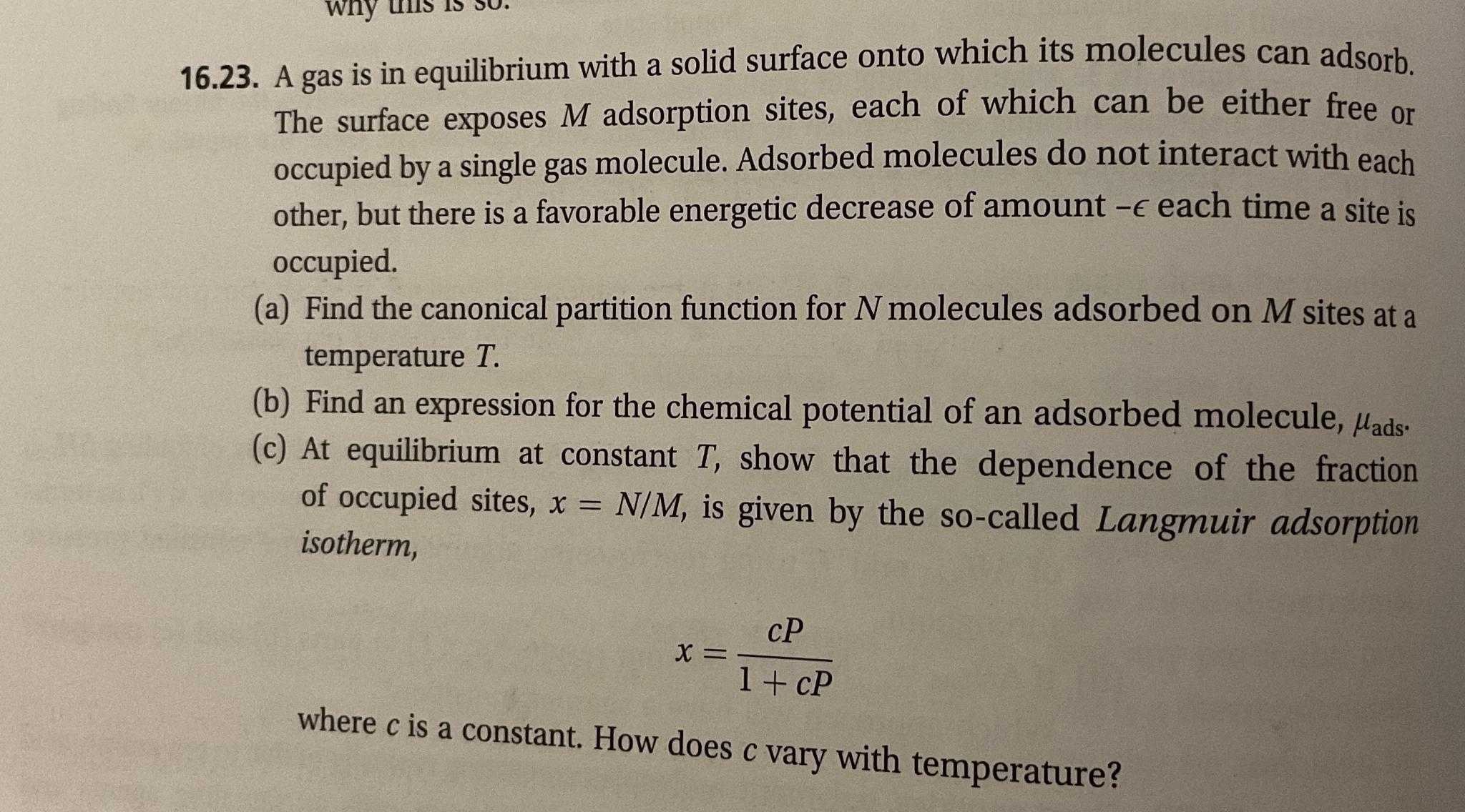 Solved 16.23. ﻿A gas is in equilibrium with a solid surface | Chegg.com