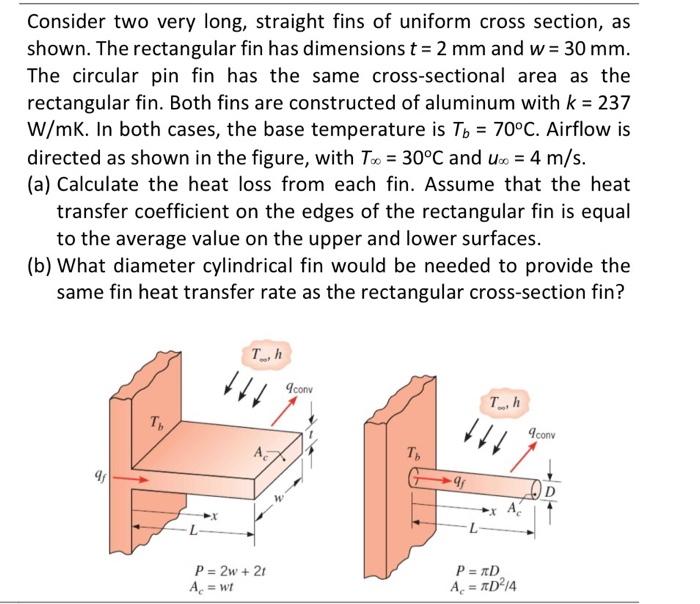 Solved Consider two very long, straight fins of uniform | Chegg.com