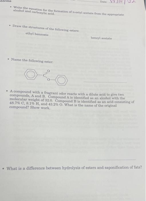 Solved - Write the equation for the formation of n-octyl | Chegg.com