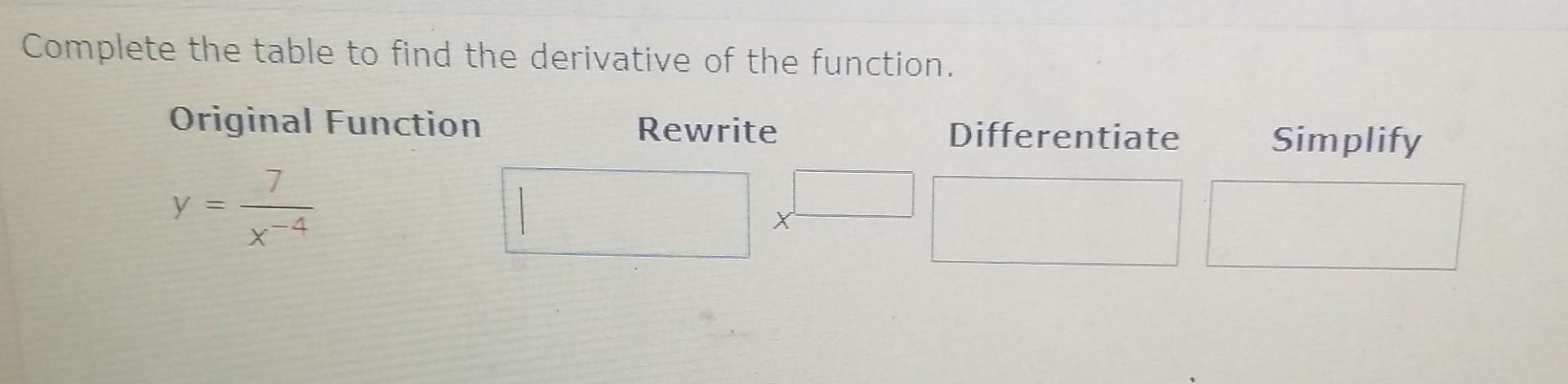 Solved Complete the table to find the derivative of the | Chegg.com