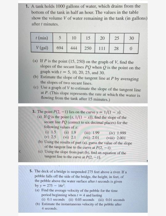 Solved 1. A tank holds 1000 gallons of water, which drains | Chegg.com
