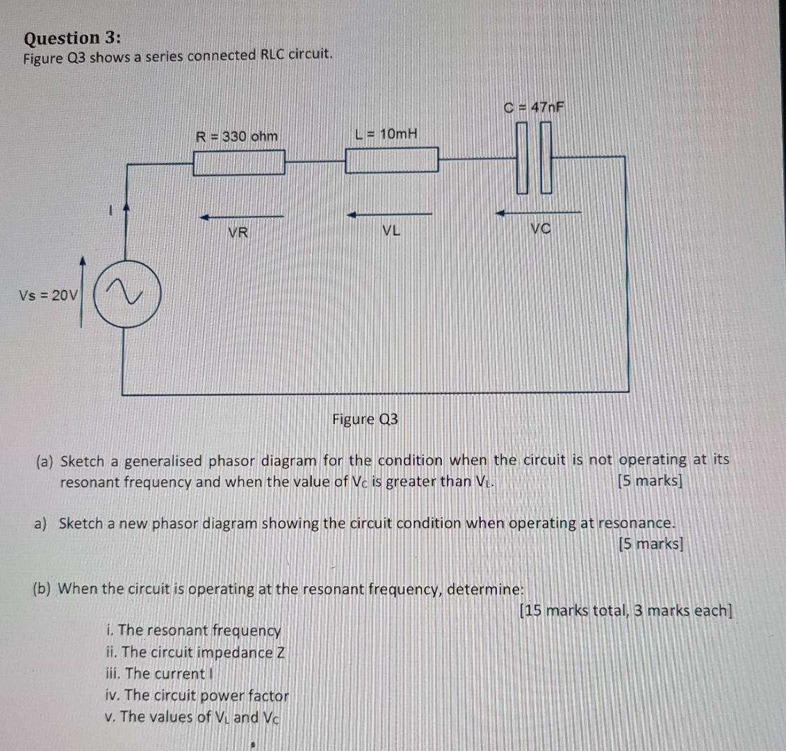 Solved Question 3: Figure Q3 shows a series connected RLC | Chegg.com