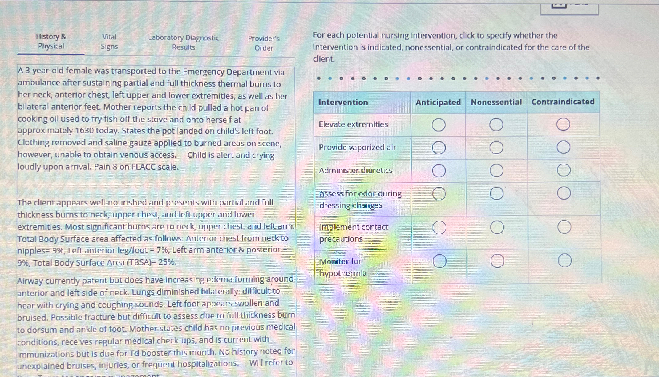Solved History &Vital SignsLaboratory DiagnosticProvider's | Chegg.com