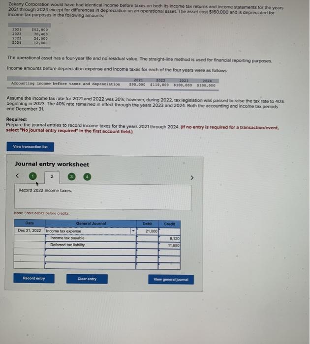 Solved Zekany Corporation would have had identical income | Chegg.com