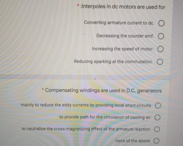 Solved Interpoles in dc motors are used for Converting | Chegg.com
