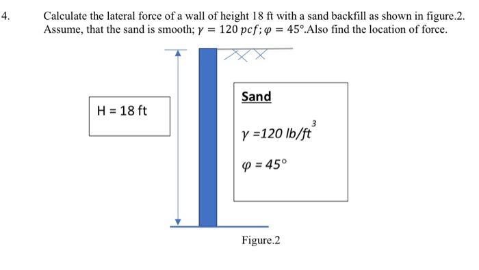 Solved 4. Calculate the lateral force of a wall of height 18 | Chegg.com