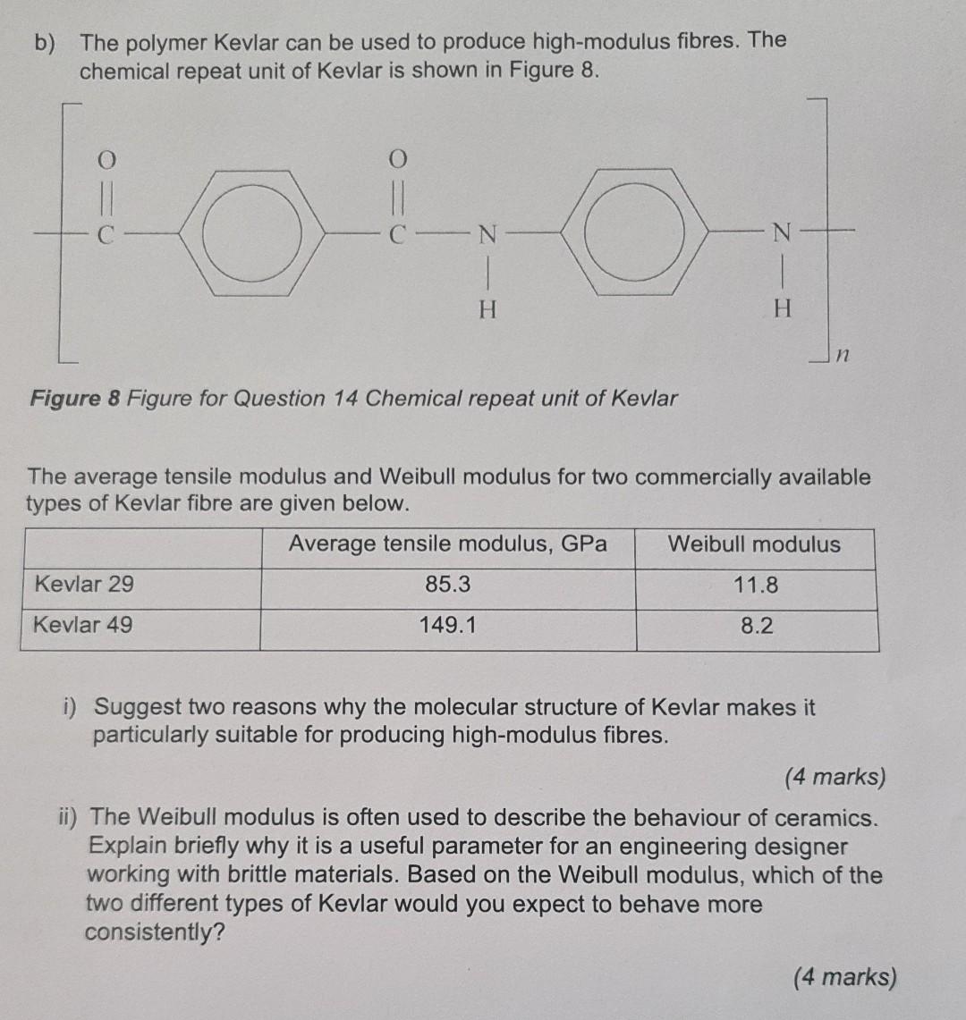 Solved b) The polymer Kevlar can be used to produce | Chegg.com