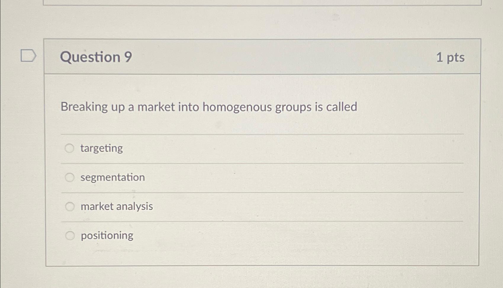 Solved Question 91ptsBreaking up a market into homogenous | Chegg.com