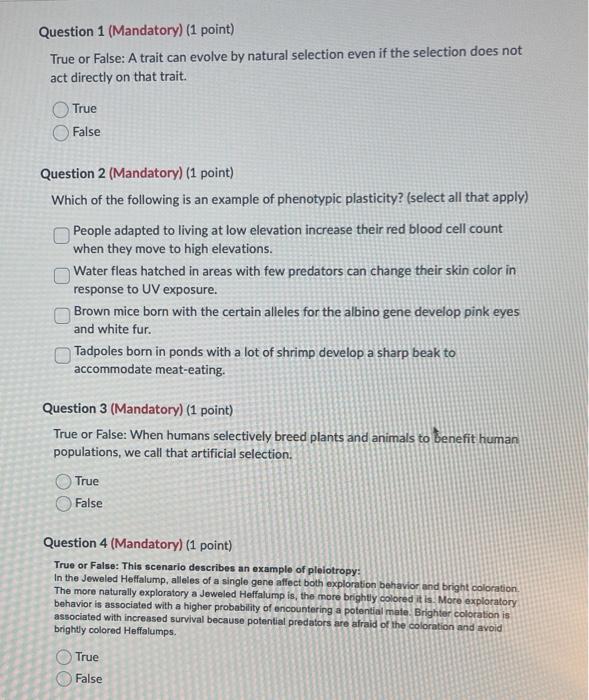 Solved True or False: A trait can evolve by natural | Chegg.com