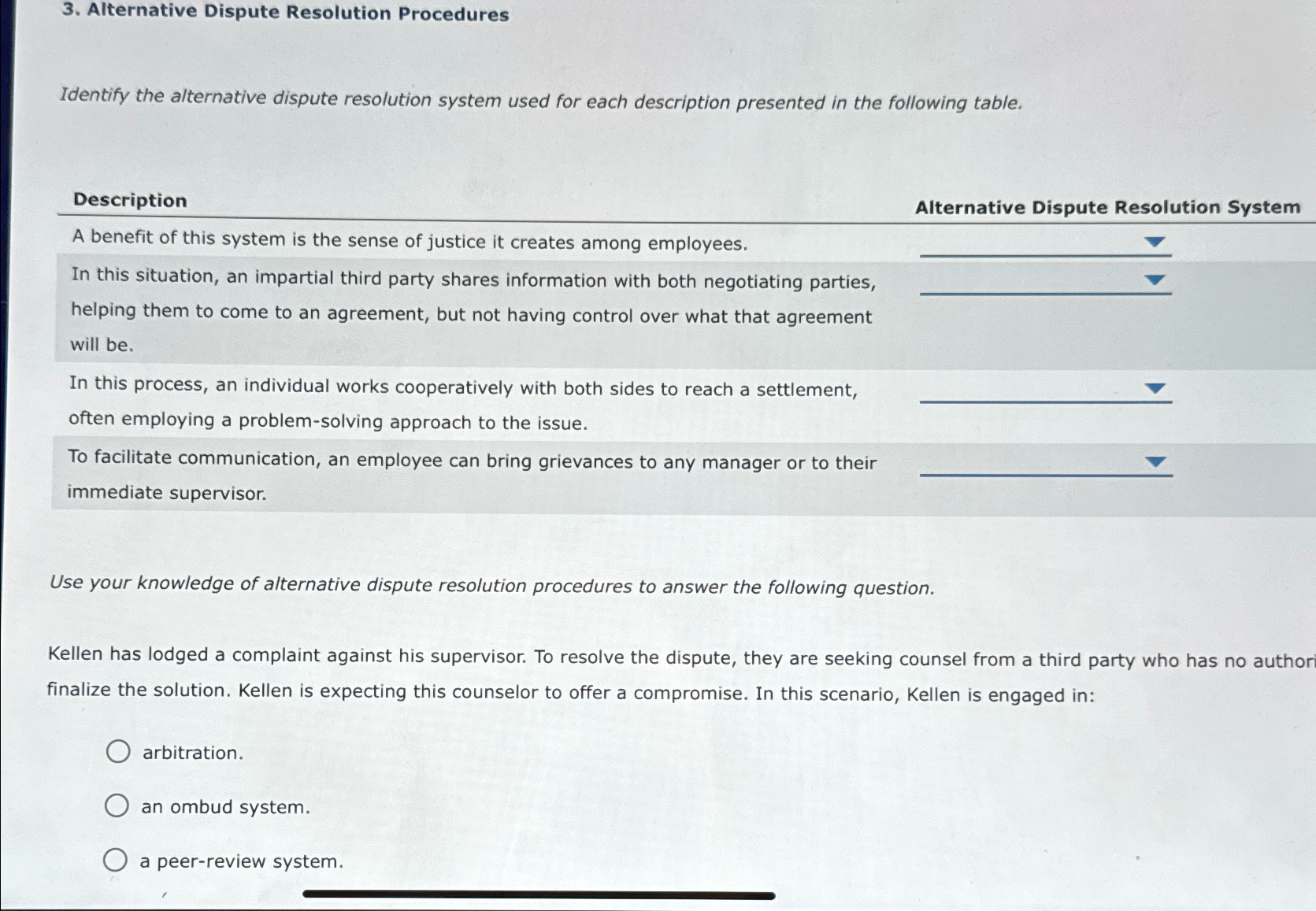Solved Alternative Dispute Resolution ProceduresIdentify the | Chegg.com