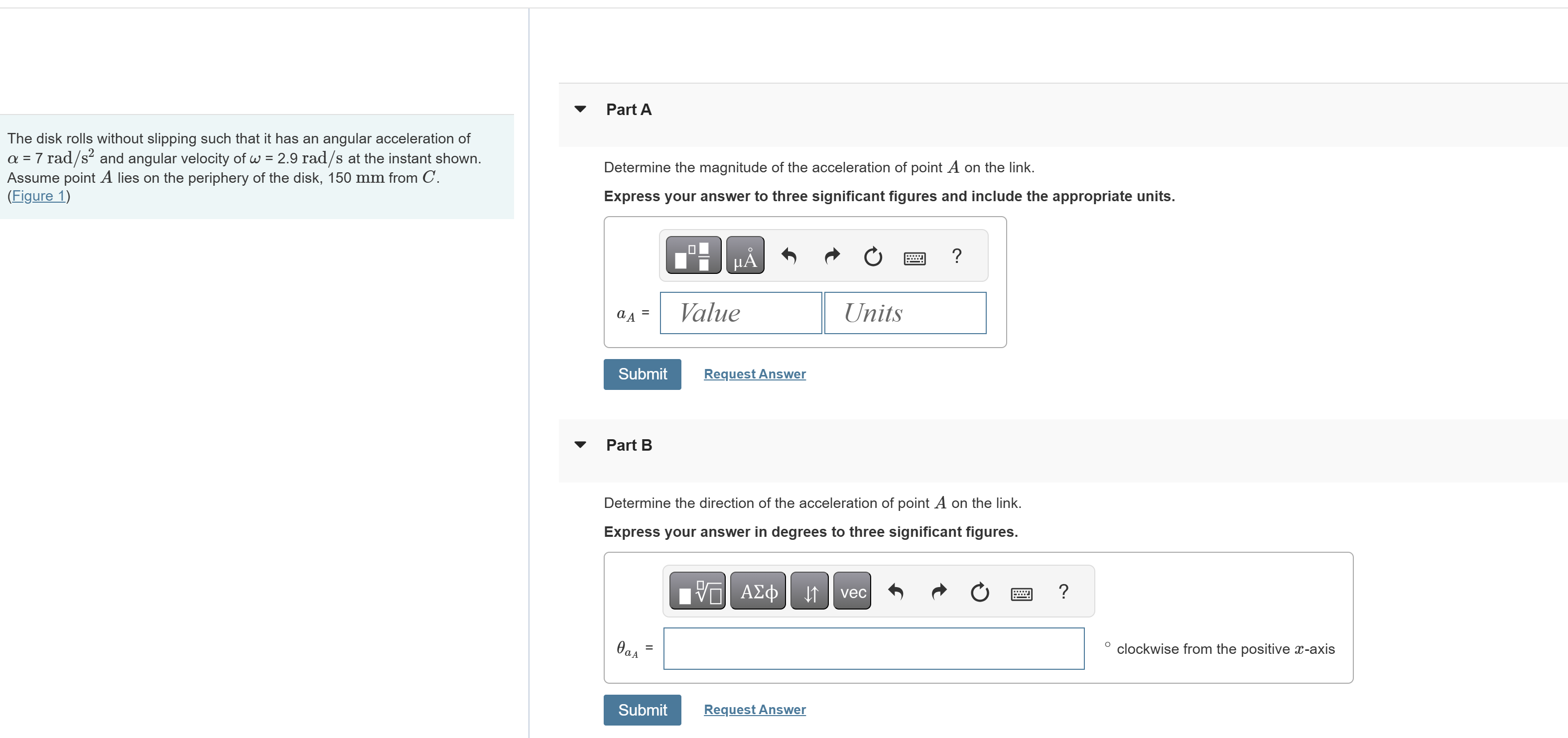 Part AThe disk rolls without slipping such that it | Chegg.com