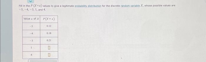 Solved Fill in the P (X=x) values to give a legitimate | Chegg.com