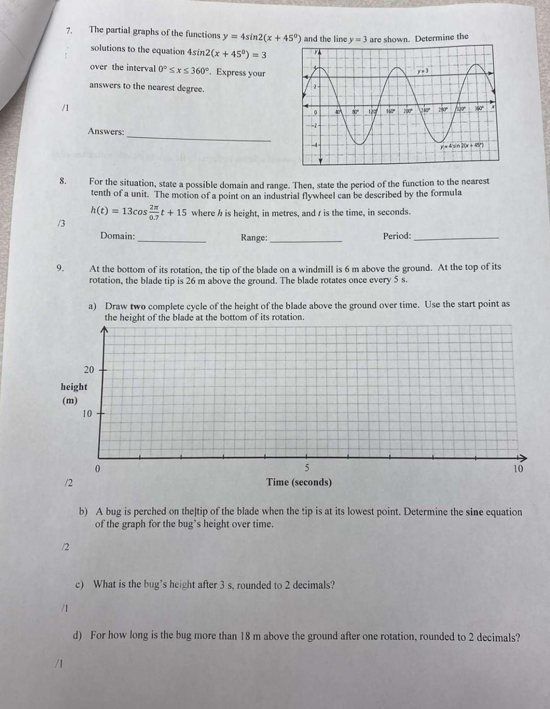Solved 7. The partial graphs of the functions y = 4sin2(x + | Chegg.com