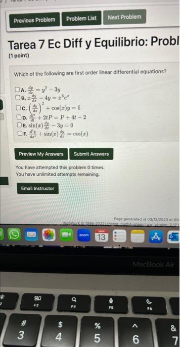 Solved Tarea 7 Ec Diff y Equilibrio: Probl (1 point) Which | Chegg.com