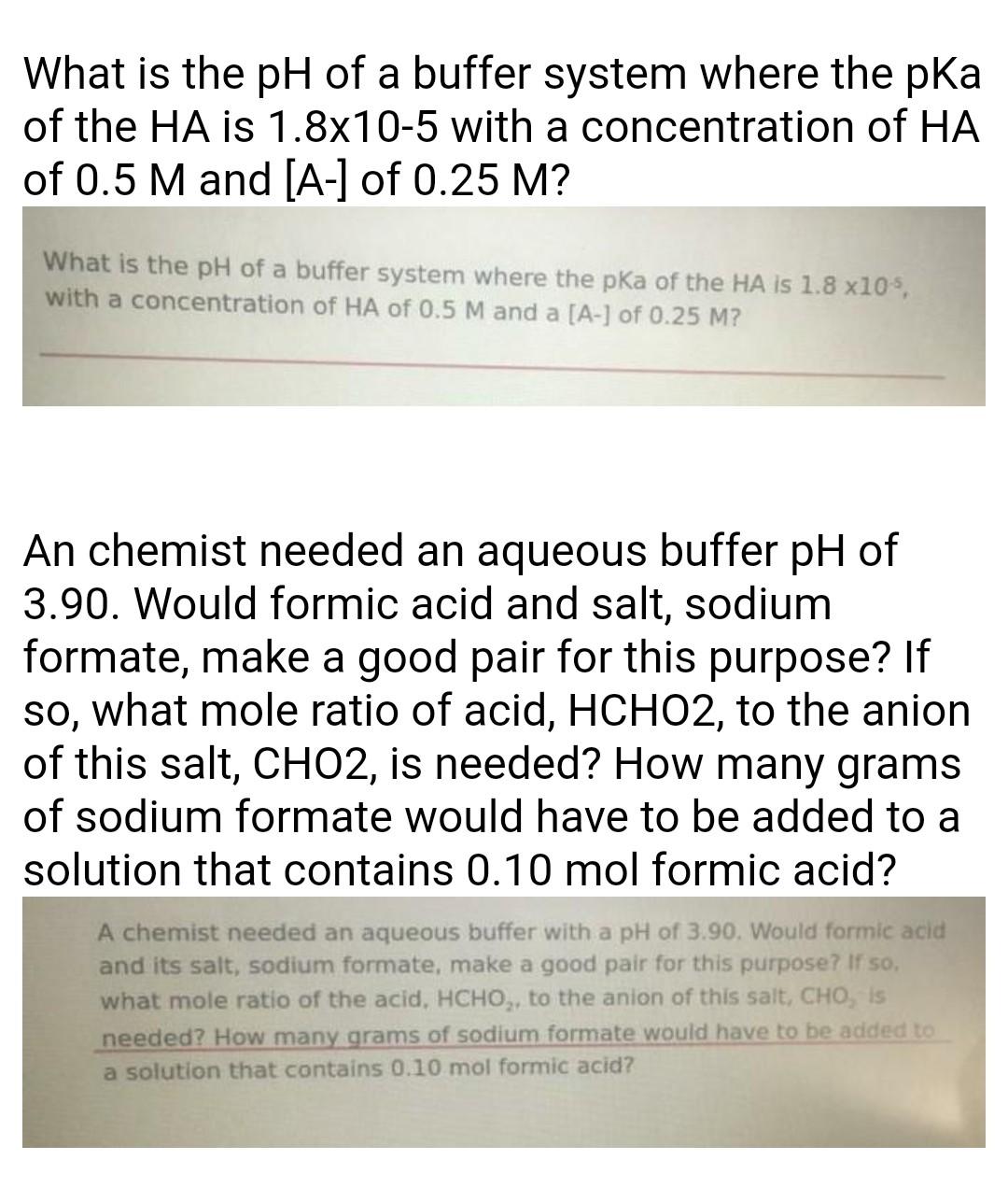 Solved What is the pH of a buffer system where the pka of | Chegg.com
