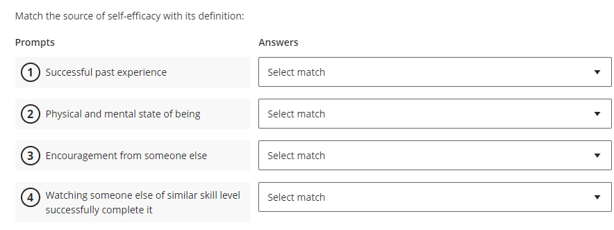 Solved Match the self-efficacy building strategy with the | Chegg.com