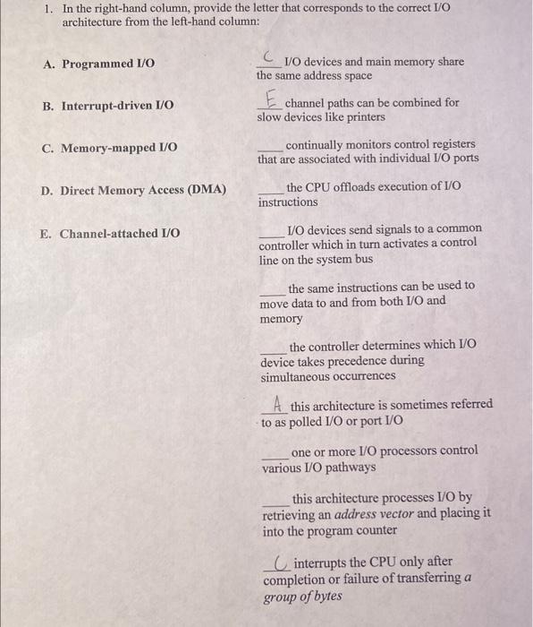 Solved 1. In the right-hand column, provide the letter that | Chegg.com