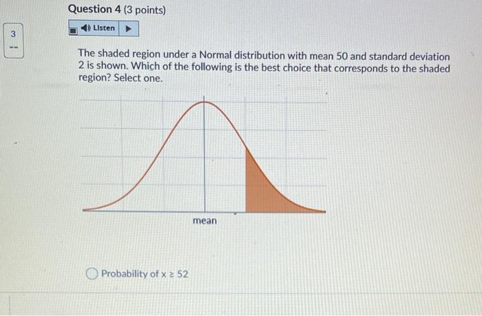 Solved Question 4 (3 points) Listen 3 The shaded region | Chegg.com