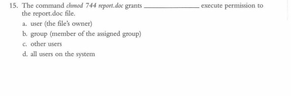 Solved execute permission to 15. The command chmod 744 | Chegg.com