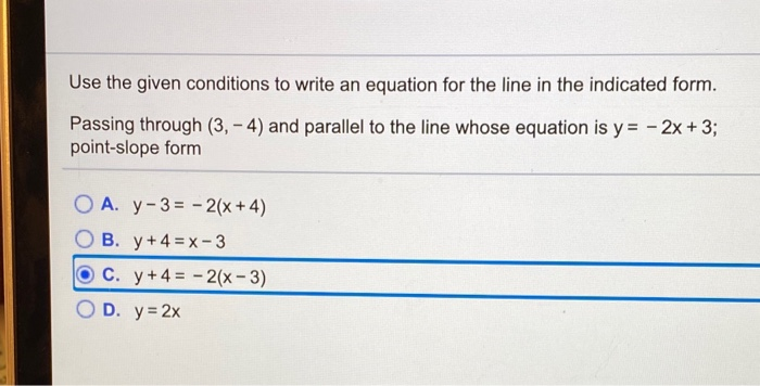Solved Use the given conditions to write an equation for the | Chegg.com