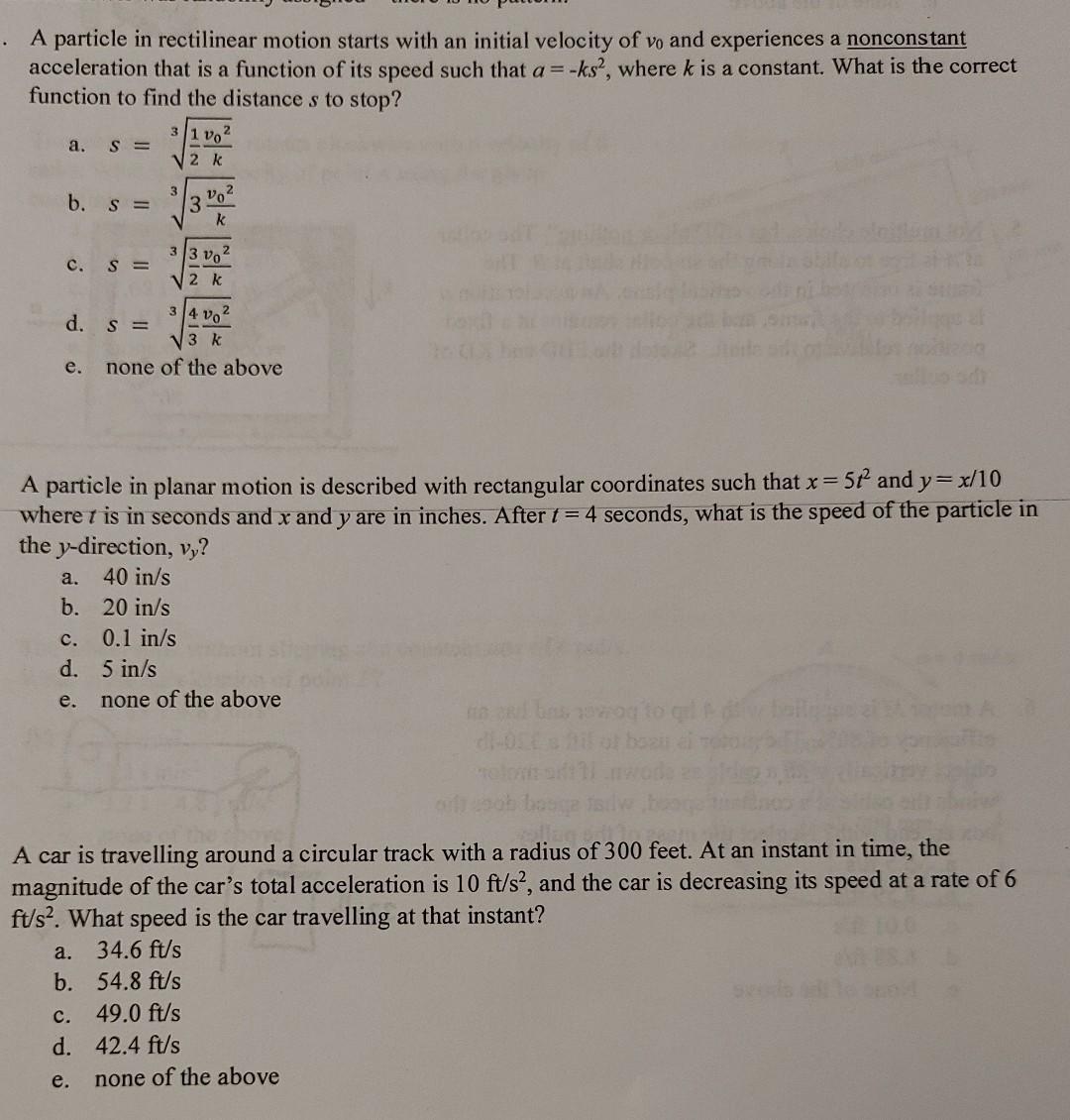 Solved A particle in rectilinear motion starts with an | Chegg.com