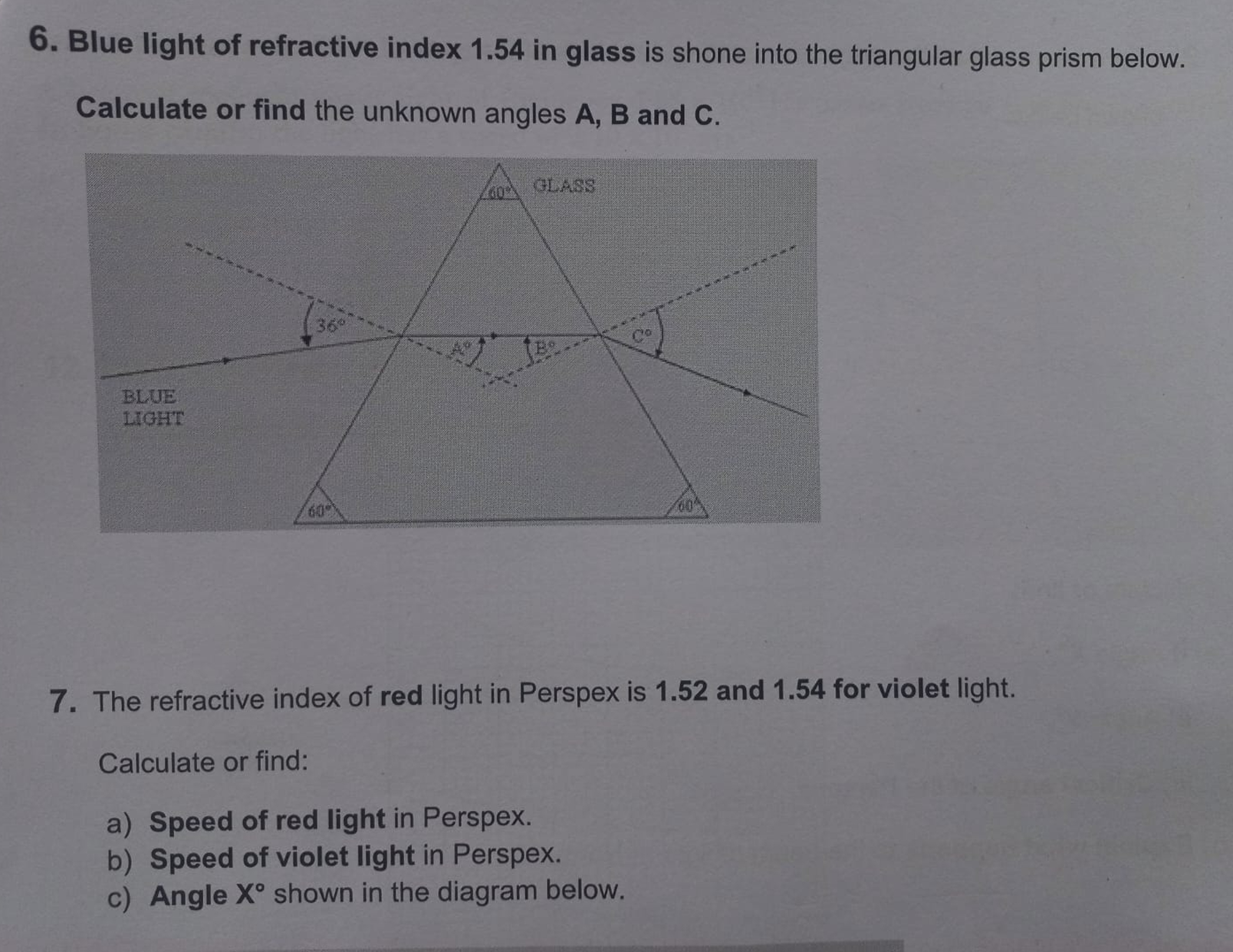 Solved Blue light of refractive index 1.54 ﻿in glass is | Chegg.com