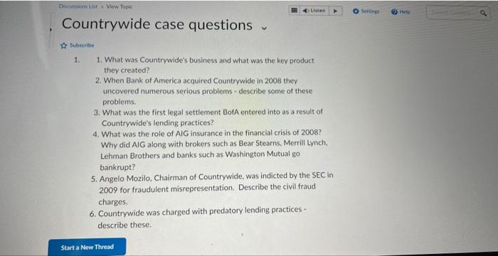 Solved 1. 1. What was Countrywide's business and what was | Chegg.com