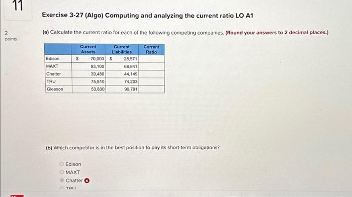 Solved 11 2 points E Exercise 3-27 (Algo) Computing and | Chegg.com